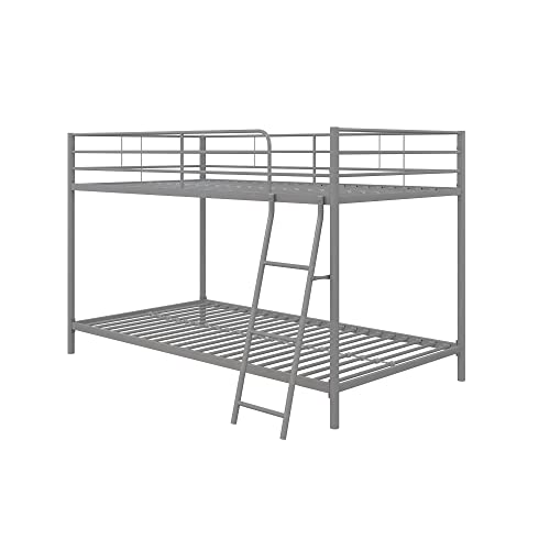 Junior Loft Bed Frame with Ladder, Twin-Over-Twin Bunk Bed with Metal Frame and Ladder with Safety Guard Rail & Sturdy Inclined Ladder,No Box Spring Needed,Twin,Black