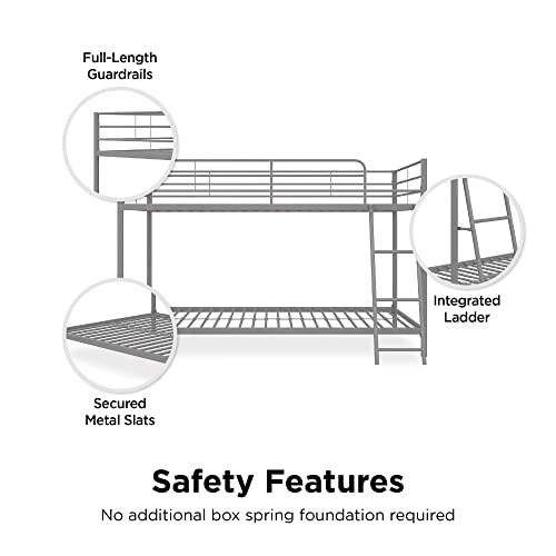 Junior Loft Bed Frame with Ladder, Twin-Over-Twin Bunk Bed with Metal Frame and Ladder with Safety Guard Rail & Sturdy Inclined Ladder,No Box Spring Needed,Twin,Black