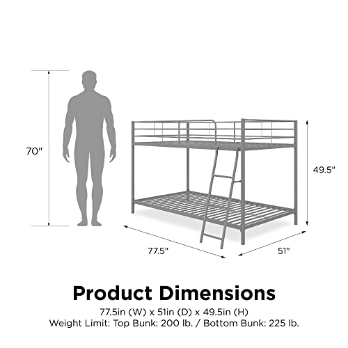 Junior Loft Bed Frame with Ladder, Twin-Over-Twin Bunk Bed with Metal Frame and Ladder with Safety Guard Rail & Sturdy Inclined Ladder,No Box Spring Needed,Twin,Black