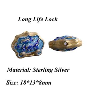 1Pc Sterling Silver Spacer Bead Long Life Lock Charm Beads Enamel Metal Beads Silver Spacer Beads for Jewelry Making Bracelet Necklace Amulet for Wealth Good Luck Crafts Collectible