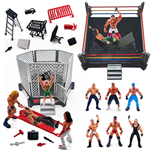 ToyVelt 32-Piece Wrestling Toys for Kids - Wrestler Warriors Toys with Ring & Realistic Accessories - Fun Miniature Fighting Action Figures Includes 2 Rings - Great Gift for Boys and Girls