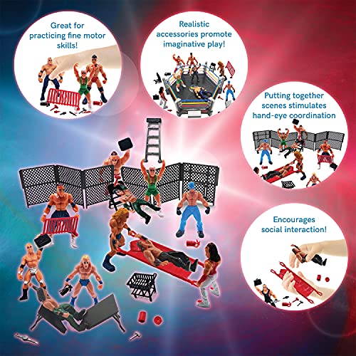 ToyVelt 32-Piece Wrestling Toys for Kids - Wrestler Warriors Toys with Ring & Realistic Accessories - Fun Miniature Fighting Action Figures Includes 2 Rings - Great Gift for Boys and Girls