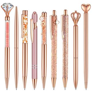 9 pcs ballpoint pens set metal crystal diamond pen liquid sand glitter pen for journaling black ink pretty cute pens fancy pens gifts for women girls school wedding office desk supplies (rose gold)