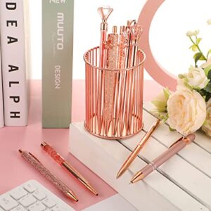 9 Pcs Ballpoint Pens Set Metal Crystal Diamond Pen Liquid Sand Glitter Pen for Journaling Black Ink Pretty Cute Pens Fancy Pens Gifts for Women Girls School Wedding Office Desk Supplies (Rose Gold)