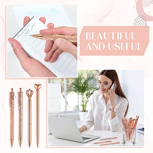 9 Pcs Ballpoint Pens Set Metal Crystal Diamond Pen Liquid Sand Glitter Pen for Journaling Black Ink Pretty Cute Pens Fancy Pens Gifts for Women Girls School Wedding Office Desk Supplies (Rose Gold)