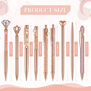 9 Pcs Ballpoint Pens Set Metal Crystal Diamond Pen Liquid Sand Glitter Pen for Journaling Black Ink Pretty Cute Pens Fancy Pens Gifts for Women Girls School Wedding Office Desk Supplies (Rose Gold)