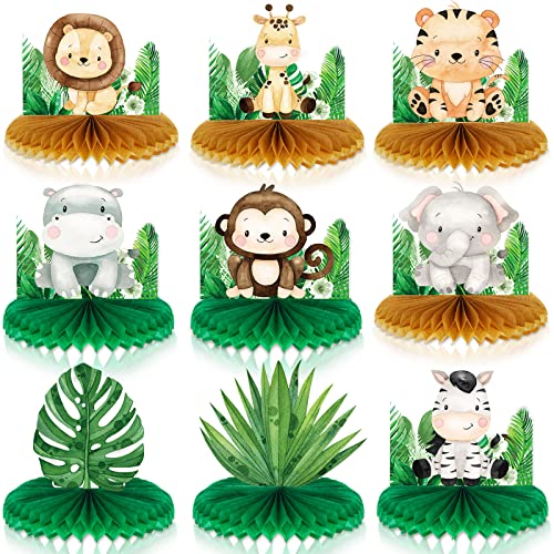 9 Pcs Baby Jungle Animals Honeycomb Centerpieces Sage Green Baby Shower Decorations Jungle Themed Birthday Party Supplies for Boys Kids Baby Shower Nursery Wild Party Supplies