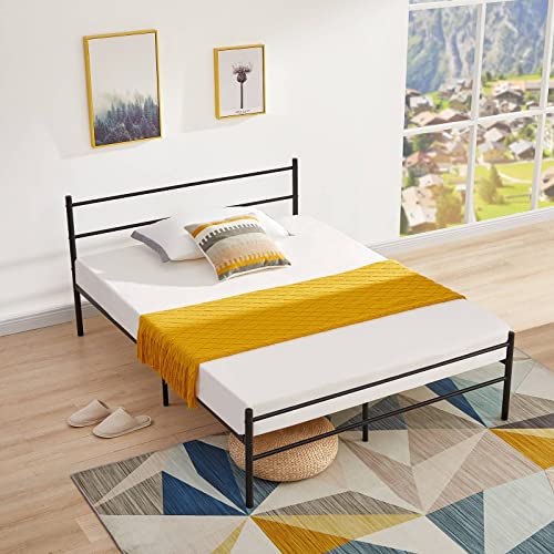 Aokarry Bed Frame Full Size, Metal Bed Frame Full Size with Headboard and Footboard Single Platform Mattress Base, Metal Tube Full Size, Black No Box Spring Needed