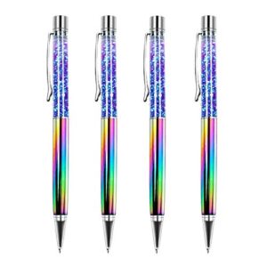 4 pcs colorful metal ballpoint pen, huhoo unique metal bling dynamic liquid sand pen with black ink office supplie gifts pens for christmas engagement wedding birthday mother day