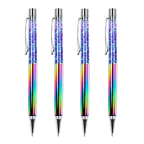 4 Pcs Colorful Metal Ballpoint Pen, Huhoo Unique Metal Bling Dynamic Liquid Sand Pen with Black Ink Office Supplie Gifts Pens for Christmas Engagement Wedding Birthday Mother Day