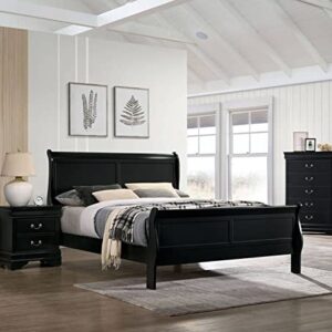 Epinki Full Size Bed Black Wood 1Pc Bed Bedroom Sleigh Bed, Bed Frame, Easy Assembly