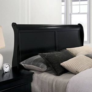 Epinki Full Size Bed Black Wood 1Pc Bed Bedroom Sleigh Bed, Bed Frame, Easy Assembly