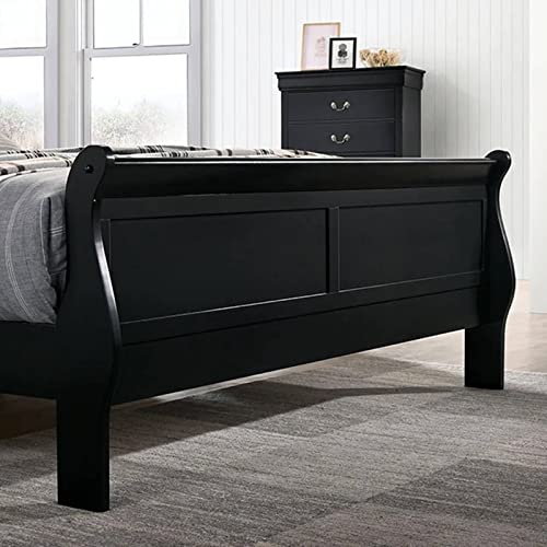 Epinki Full Size Bed Black Wood 1Pc Bed Bedroom Sleigh Bed, Bed Frame, Easy Assembly