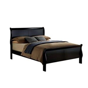 Epinki Full Size Bed Black Wood 1Pc Bed Bedroom Sleigh Bed, Bed Frame, Easy Assembly