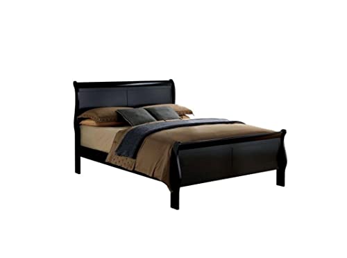 Epinki Full Size Bed Black Wood 1Pc Bed Bedroom Sleigh Bed, Bed Frame, Easy Assembly