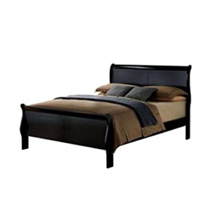 Epinki Full Size Bed Black Wood 1Pc Bed Bedroom Sleigh Bed, Bed Frame, Easy Assembly