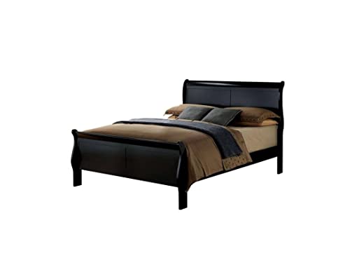 Epinki Full Size Bed Black Wood 1Pc Bed Bedroom Sleigh Bed, Bed Frame, Easy Assembly