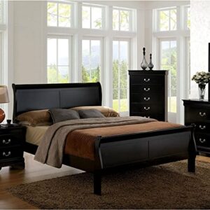 Epinki Full Size Bed Black Wood 1Pc Bed Bedroom Sleigh Bed, Bed Frame, Easy Assembly