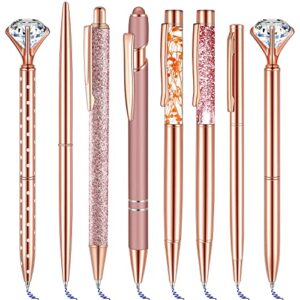 fainne 8 pcs blue ink rose gold ballpoint pen set bling liquid sand glitter pen metal ballpoint pens crystal diamond pen girly ball point pen gifts for wedding office rose gold desk supplies