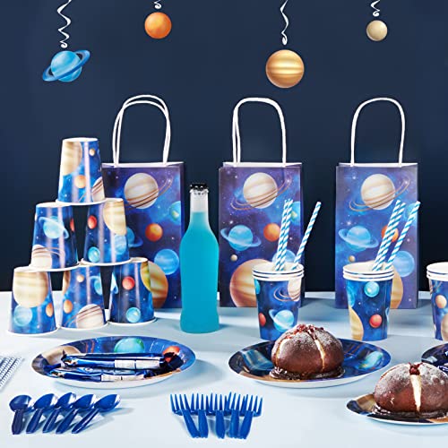 DECORLIFE Space Themed Party Supplies Serves 24, Space Party Plates, Napkins, Forks for Boys Birthday, Outer Space/Planet/Solar System Parties, 96 PCS