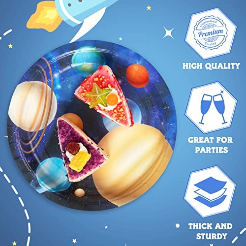 DECORLIFE Space Themed Party Supplies Serves 24, Space Party Plates, Napkins, Forks for Boys Birthday, Outer Space/Planet/Solar System Parties, 96 PCS