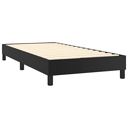 Youuihom Wood Slat Support, Upholstered Platform Bed Frame, Box Spring Bed with Mattress for Camping, patios, Gardens, Pool Decks, Black Twin Faux Leather