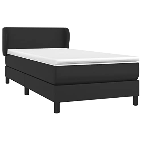 Youuihom Wood Slat Support, Upholstered Platform Bed Frame, Box Spring Bed with Mattress for Camping, patios, Gardens, Pool Decks, Black Twin Faux Leather