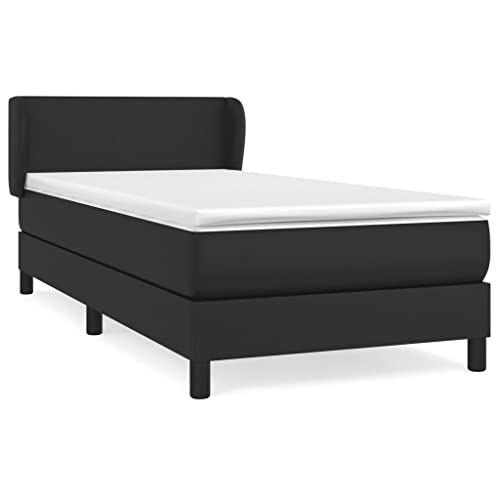 Youuihom Wood Slat Support, Upholstered Platform Bed Frame, Box Spring Bed with Mattress for Camping, patios, Gardens, Pool Decks, Black Twin Faux Leather