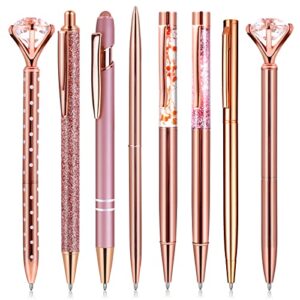 tiesome 8pcs rose gold ballpoint pen set, 1.0mm liquid sand glitter metal crystal diamond pen black ink smooth writing pens gifts for school office desk supplies