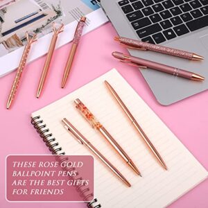 TIESOME 8pcs Rose Gold Ballpoint Pen Set, 1.0mm Liquid Sand Glitter Metal Crystal Diamond Pen Black Ink Smooth Writing Pens Gifts for School Office Desk Supplies