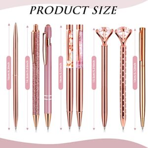 TIESOME 8pcs Rose Gold Ballpoint Pen Set, 1.0mm Liquid Sand Glitter Metal Crystal Diamond Pen Black Ink Smooth Writing Pens Gifts for School Office Desk Supplies