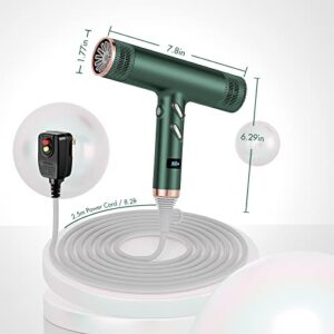 TIHONI Ionic Hair Dryer, Professional Salon Negative Ions Blow Dryer, Powerful for Fast Drying, 3 Heating/ 3 Speed, Cool Button, Damage Free Hair with Constant Temperature, Low Noise, Green