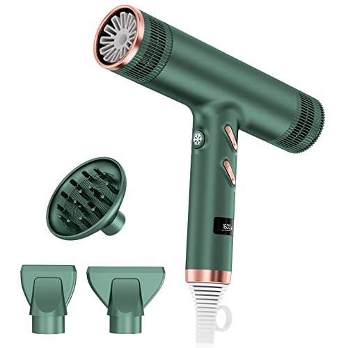 TIHONI Ionic Hair Dryer, Professional Salon Negative Ions Blow Dryer, Powerful for Fast Drying, 3 Heating/ 3 Speed, Cool Button, Damage Free Hair with Constant Temperature, Low Noise, Green