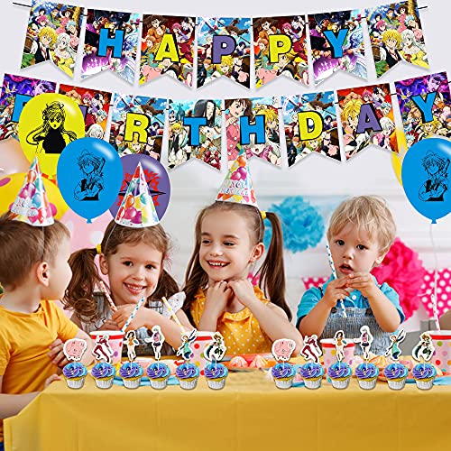 Seven Deadly Sins Birthday Party Decorations,Anime Manga Themed Party Supplies set for Boys Girls with Happy Birthday Banner,Cake Topper,Cupcake Toppers,Balloons,Stickers