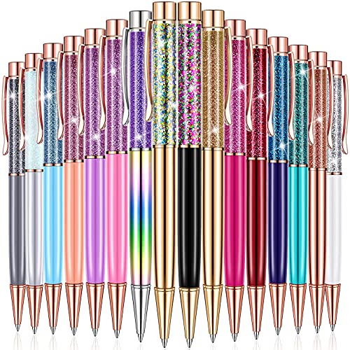 16 Pieces Ballpoint Pens Flower Dynamic Crystal Pens Black Ink Ballpoint Pens Flower Liquid Sand Pen for Birthday, Back to School Seasons, Wedding, Home School Office Supplies (Liquid Style)