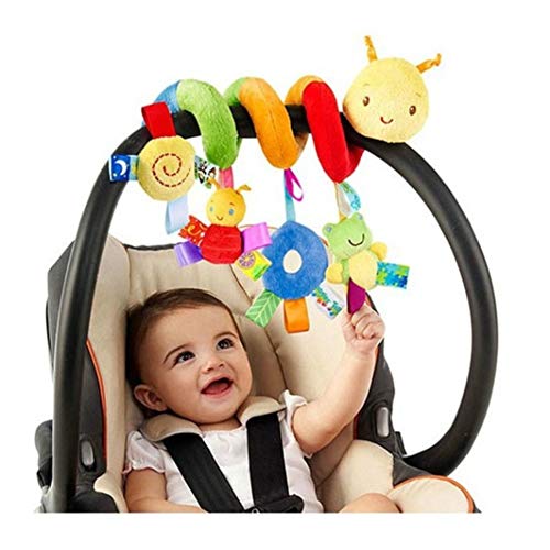 MIXCUT Infant Stroller Toy, Baby Spiral Activity Hanging Toys, Infant Baby Worm Crib Bed Around Rattle Bell Cartoon Insect Stroller Hanging Stuffed Wrap Spiral Safety Plush Toys, Car Seat Toy for Kids