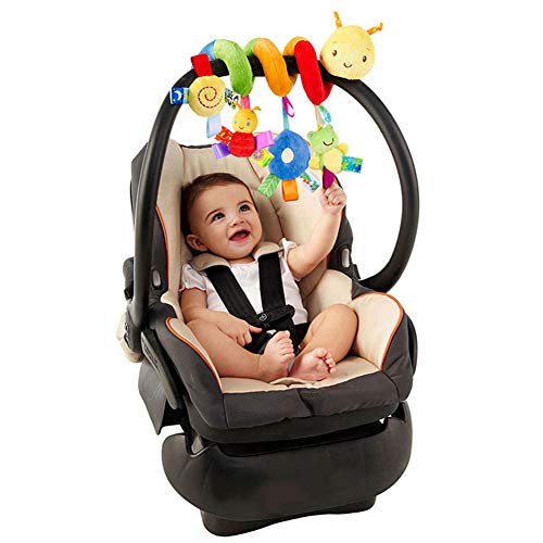 MIXCUT Infant Stroller Toy, Baby Spiral Activity Hanging Toys, Infant Baby Worm Crib Bed Around Rattle Bell Cartoon Insect Stroller Hanging Stuffed Wrap Spiral Safety Plush Toys, Car Seat Toy for Kids