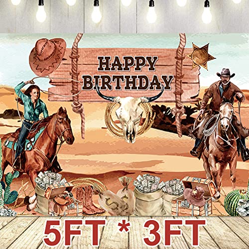 Cowboy Theme Birthday Party Supplies Party Decorations Kits Set with Latex Balloons Banner Cake Topper Backdrop Tablecloth for Western Cowboy Fans Party Decor