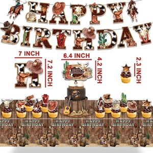 Cowboy Theme Birthday Party Supplies Party Decorations Kits Set with Latex Balloons Banner Cake Topper Backdrop Tablecloth for Western Cowboy Fans Party Decor