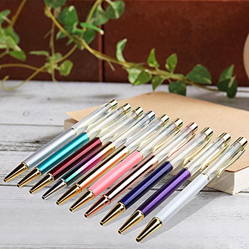 10 Pieces Empty Tube Floating DIY Pens Metal Empty Tube Ballpoint Pens DIY Glitter Liquid Sand Pens with Self Adhesive Pen Bag for Christmas Thanksgiving Favorite Gif