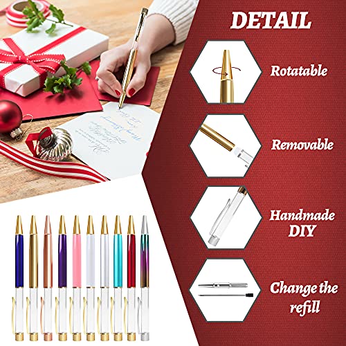 10 Pieces Empty Tube Floating DIY Pens Metal Empty Tube Ballpoint Pens DIY Glitter Liquid Sand Pens with Self Adhesive Pen Bag for Christmas Thanksgiving Favorite Gif