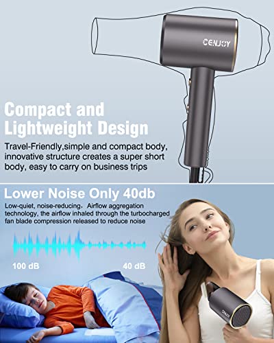 CENJOY Hair Dryer - Blow Dryer with Diffuser, 1875W Negative Ions Hairdryer for Fast Drying, Constant Temperature, 2 Heating/2 Speed/Cool Setting, Lightweight Compact Portable Quiet for Home, Travel