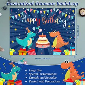 HJINGY 265 PCS Dinosaur Party Decorations, Blue Dinosaur Birthday Party Supplies for Boys Include Dinosaur Balloons, Customized Backdrop, Happy Birthday Banner, Tablecloth, Plates, Cake Toppers