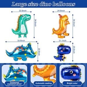 HJINGY 265 PCS Dinosaur Party Decorations, Blue Dinosaur Birthday Party Supplies for Boys Include Dinosaur Balloons, Customized Backdrop, Happy Birthday Banner, Tablecloth, Plates, Cake Toppers