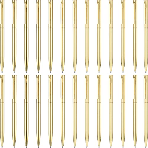 26 Pieces Slim Metallic Retractable Ballpoint Pens 1 mm Medium Point Black Ink Pen Nice Present for Wedding Business Office Supplies Teachers Students Graduation Present (Golden)