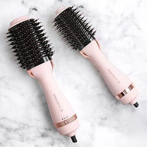 Foxybae Baby Blush Blowout Brush - Professional Hair Volumizer Brush with Nylon and Boar Bristles - Hair Dryer and Brush Combo - Shine Enhancing Brush - Perfect Hair Styling Tool - Light Pink