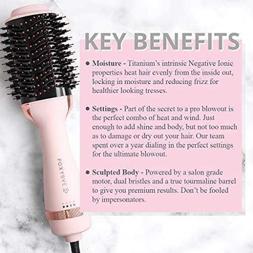 Foxybae Baby Blush Blowout Brush - Professional Hair Volumizer Brush with Nylon and Boar Bristles - Hair Dryer and Brush Combo - Shine Enhancing Brush - Perfect Hair Styling Tool - Light Pink