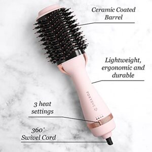 Foxybae Baby Blush Blowout Brush - Professional Hair Volumizer Brush with Nylon and Boar Bristles - Hair Dryer and Brush Combo - Shine Enhancing Brush - Perfect Hair Styling Tool - Light Pink