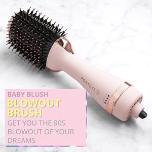 Foxybae Baby Blush Blowout Brush - Professional Hair Volumizer Brush with Nylon and Boar Bristles - Hair Dryer and Brush Combo - Shine Enhancing Brush - Perfect Hair Styling Tool - Light Pink