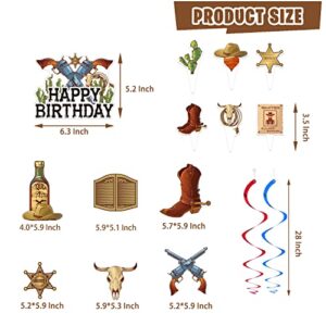 Western Cowboy Birthday Party Decorations, Cowboy Theme Party Supplies for Boys Cowgirl Baby - Backdrop, Cake and Cupcake Toppers, Latex Balloon, Foil Balloon, Hanging Swirls